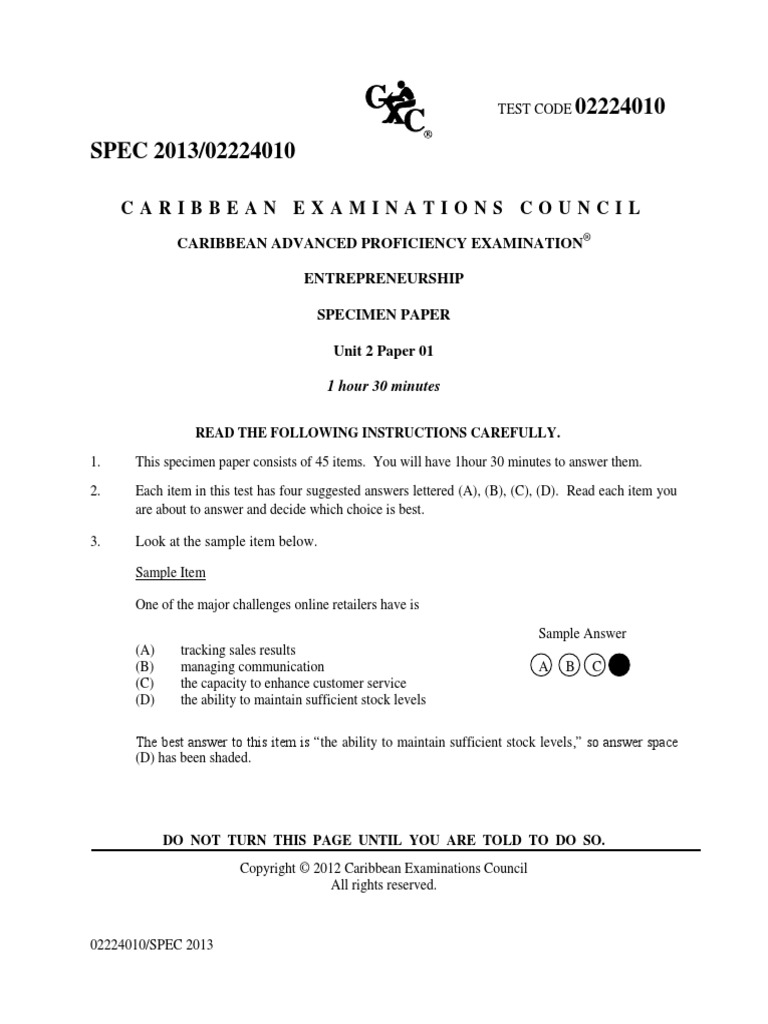 CAPE Entrepreneurship Unit 2 2014-2019 | PDF | Feasibility Study ...