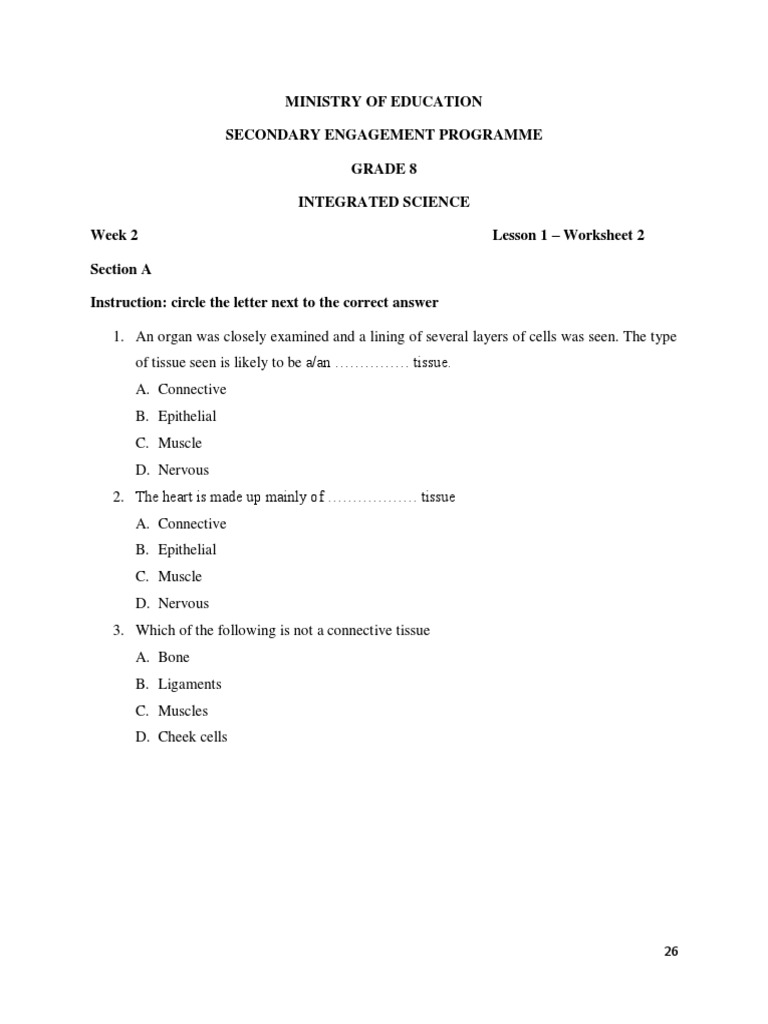 Grade 8 Integrated Science Week 2 Lesson 1 Worksheet 2 and Answer Sheet ...