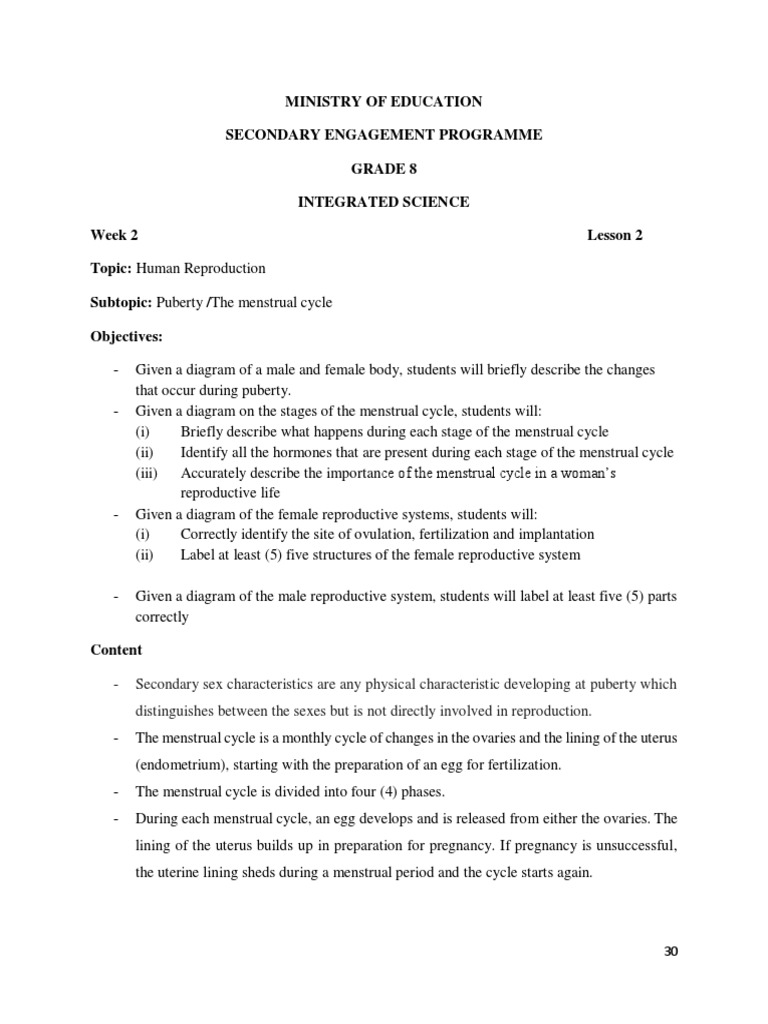Grade 8 Integrated Science Week 2 Lesson 2 | PDF | Menstrual Cycle ...