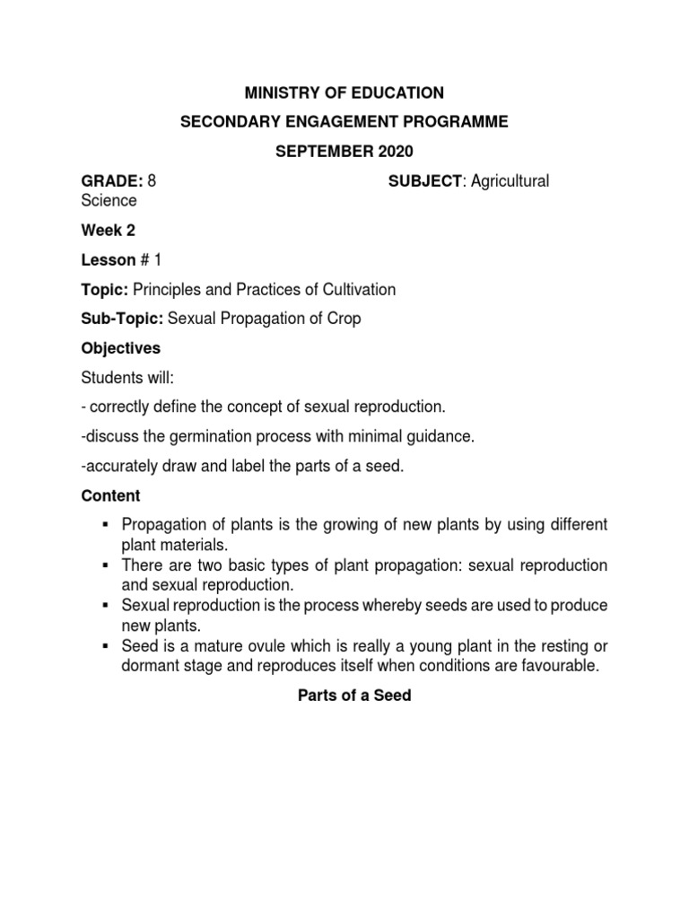 Grade 8 Agriculture Science Week 2 Lesson 1 | PDF | Seed | Germination