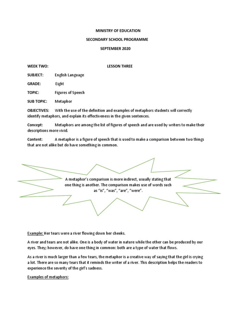 Metaphors in Grade 8 English Lesson | PDF | Metaphor | Cognition