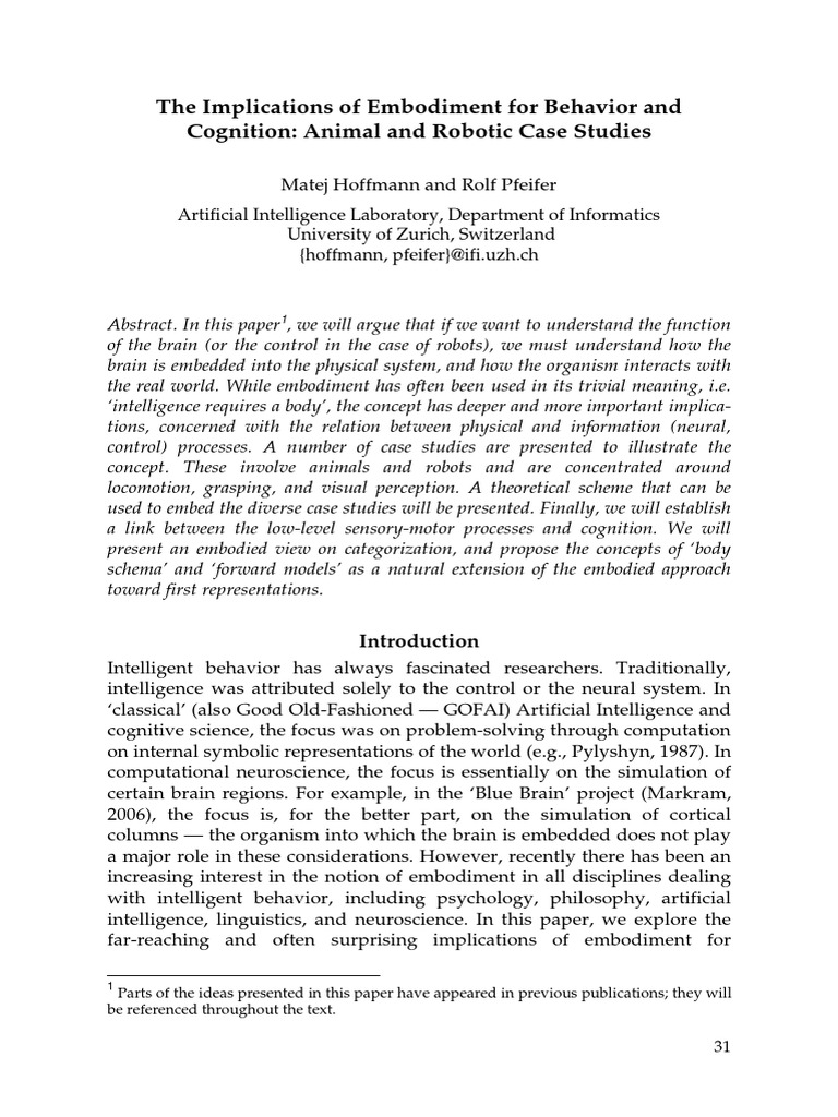 Embodiment For Behavior | PDF | Embodied Cognition | Perception