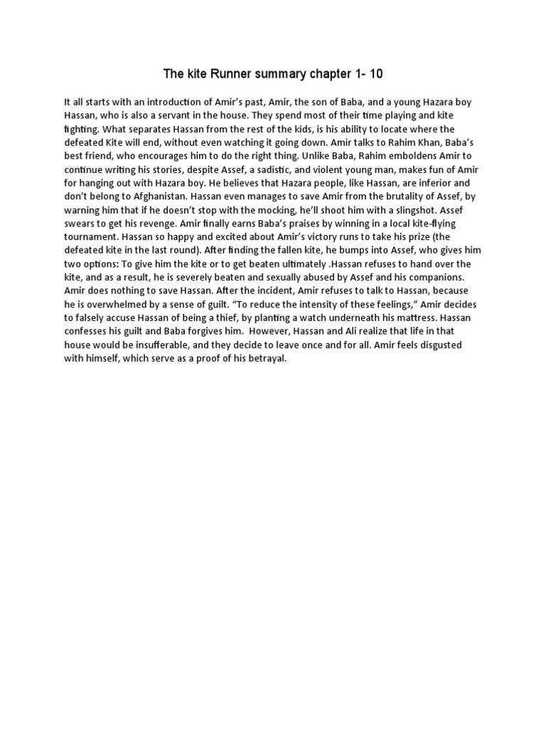 The Kite Runner Summary Chapter 1-10 | PDF