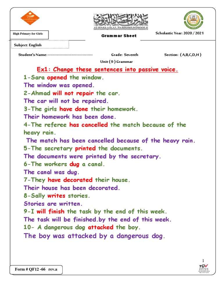 Grade 7 Grammar Workbook Answers | PDF