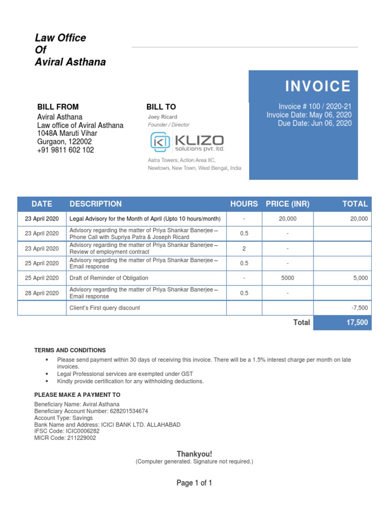 April Invoice | PDF | Invoice | Payments