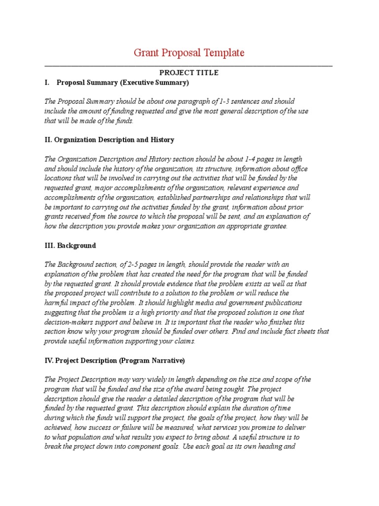 Grant Proposal Template: Project Title I. Proposal Summary (Executive ...