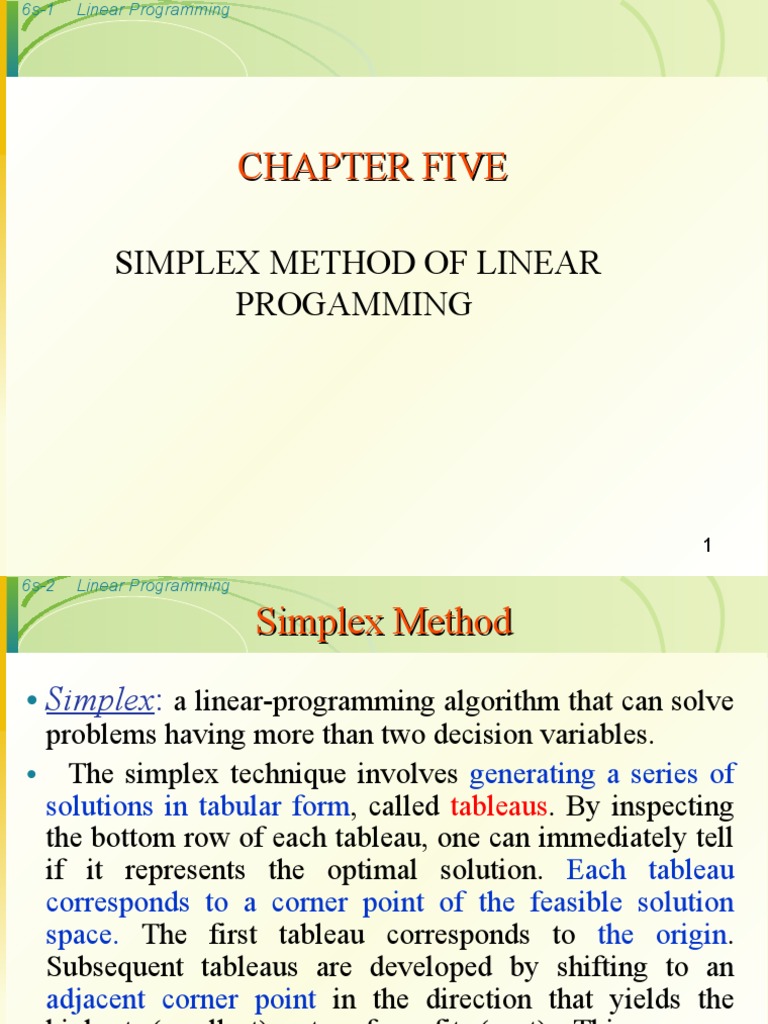 Chapter Five Simplex Method | PDF | Linear Programming | Mathematical Optimization
