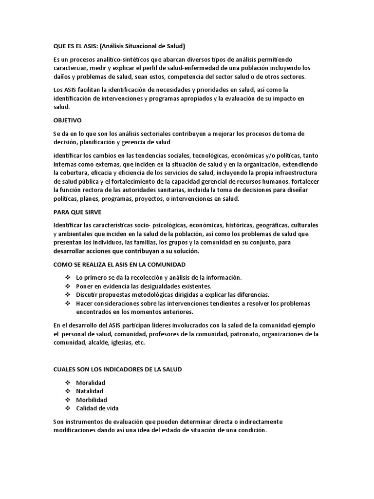 Qué es el ASIS en Salud Pública | PDF | Calidad de vida | Planificación