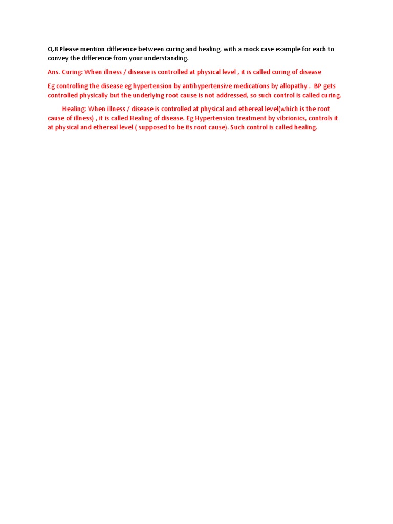 Curing vs. Healing Explained | PDF