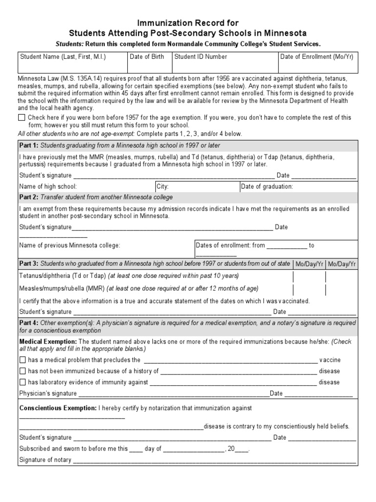 Immunization Form From MDH | PDF | Pediatrics | Health Care