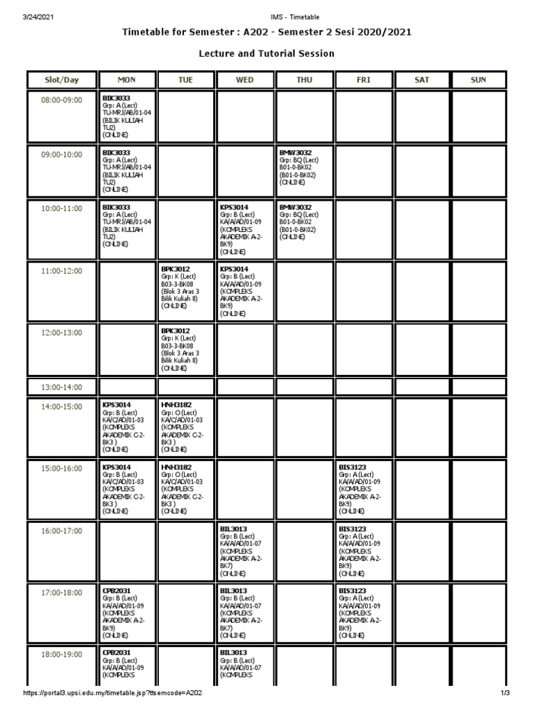 IMS - Timetable Sem 2 | PDF