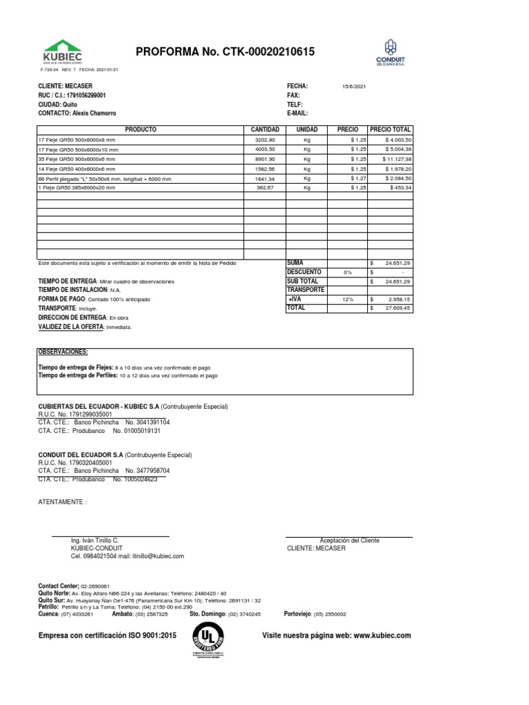 Proforma de Flejes y Perfiles Quito | PDF | Ecuador | Bancario