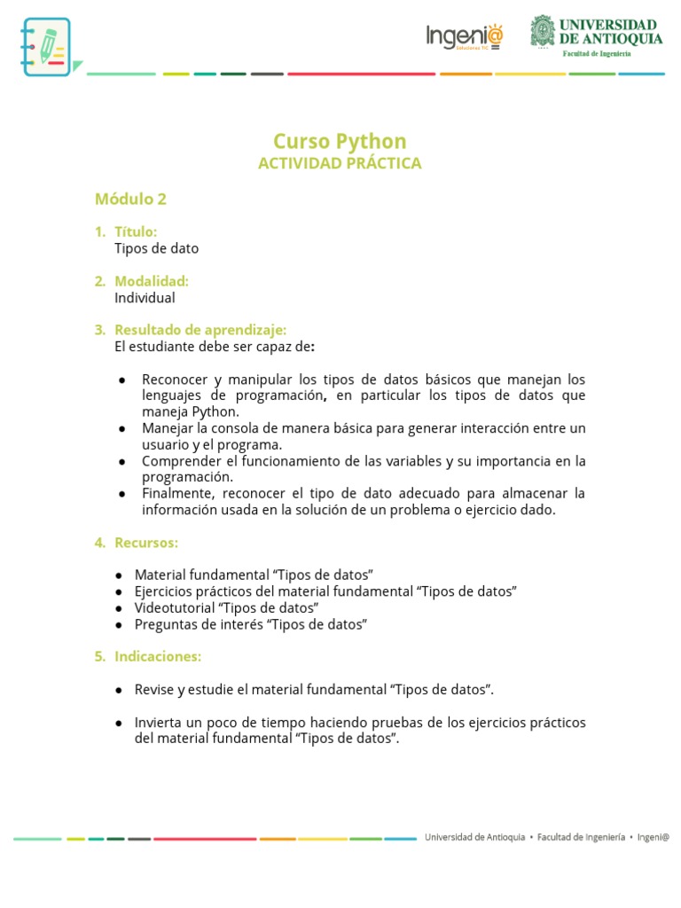 Tipos de Datos en Python: Actividad Práctica | PDF | Tipo de datos ...
