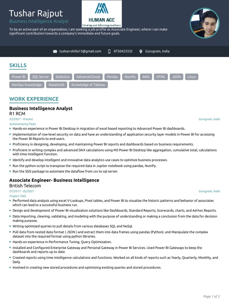 Tushar's Resume - Power BI | PDF | Microsoft Sql Server | Business Intelligence