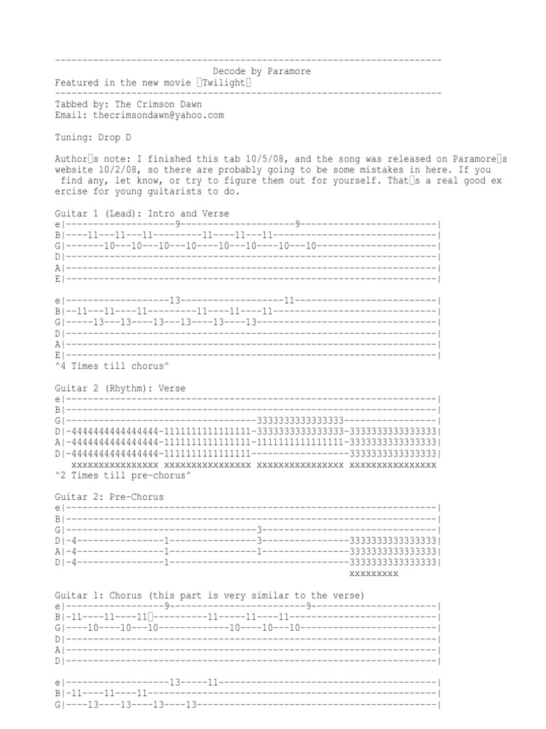 Paramore Decode Chords
