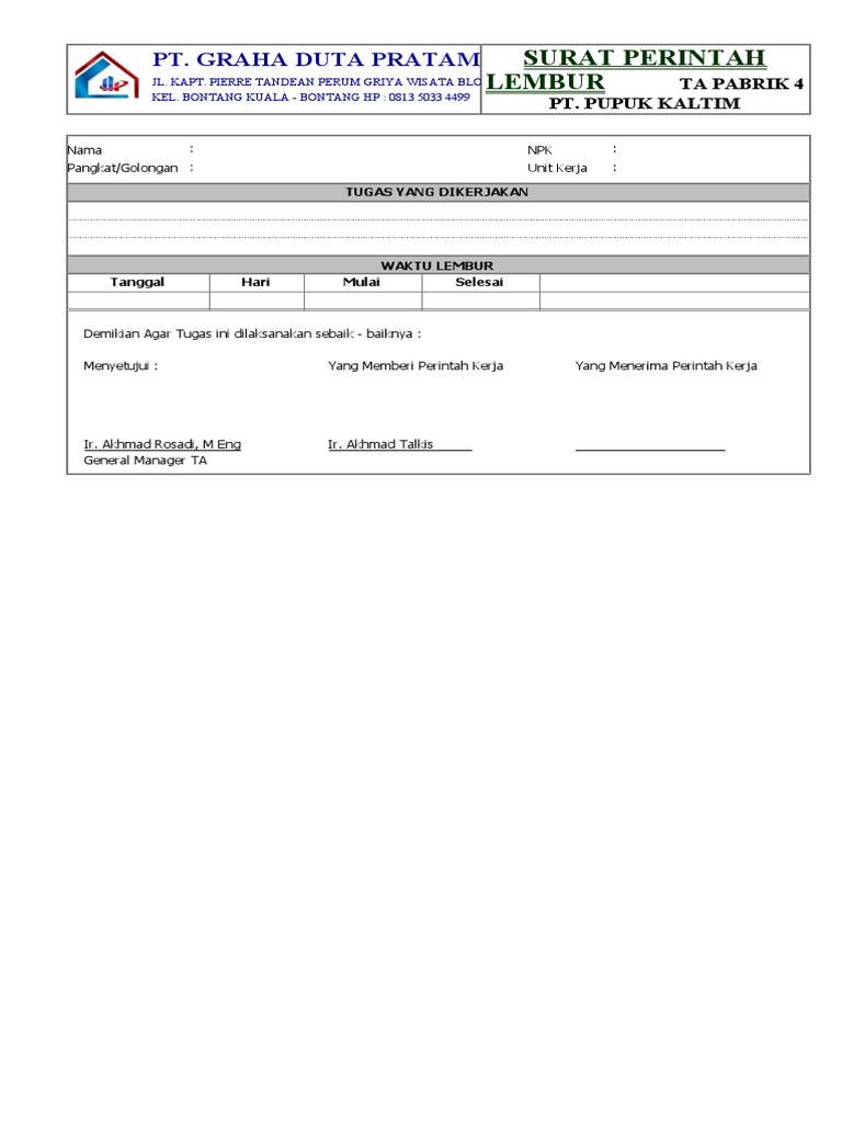 Surat Perintah Lembur | PDF
