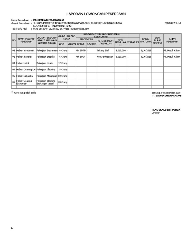 Laporan Lowongan Kerja Disnaker | PDF