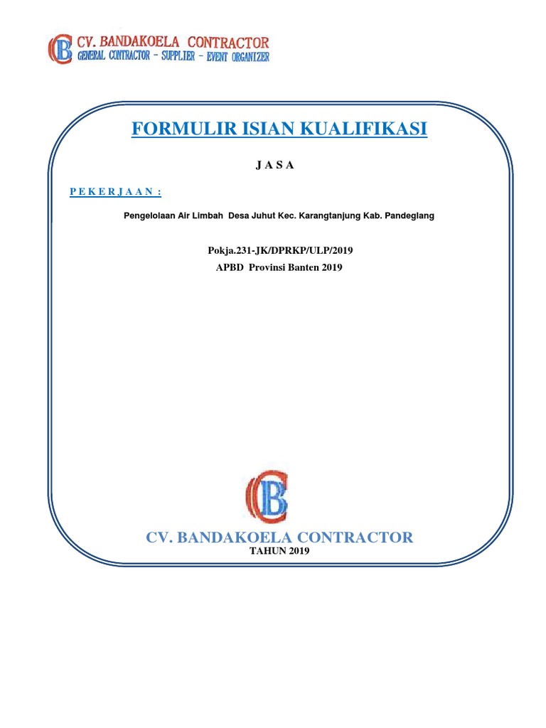 Formulir Isian Kualifikasi: Cv. Bandakoela Contractor | PDF