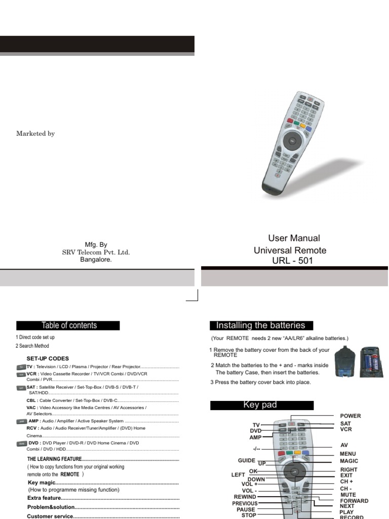 User Manual Universal Remote: Marketed by | Download Free PDF | Remote ...
