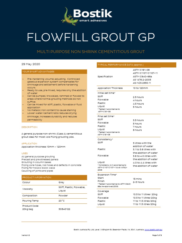 Flowfill Grout GP: Multi Purpose Non Shrink Cementitious Grout | PDF | Casting (Metalworking ...