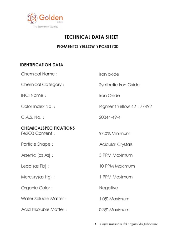 TDS Pigmento Yellow Ypc331700 | PDF