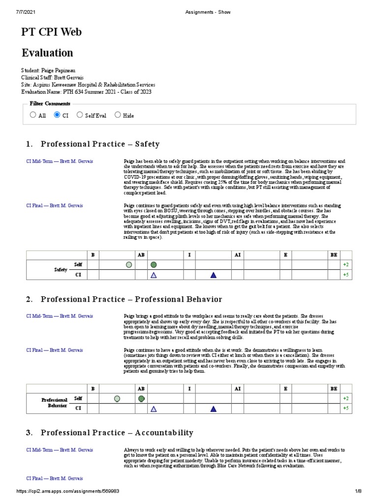 PT Cpi Web Evaluation: 1. Professional Practice - Safety | PDF ...