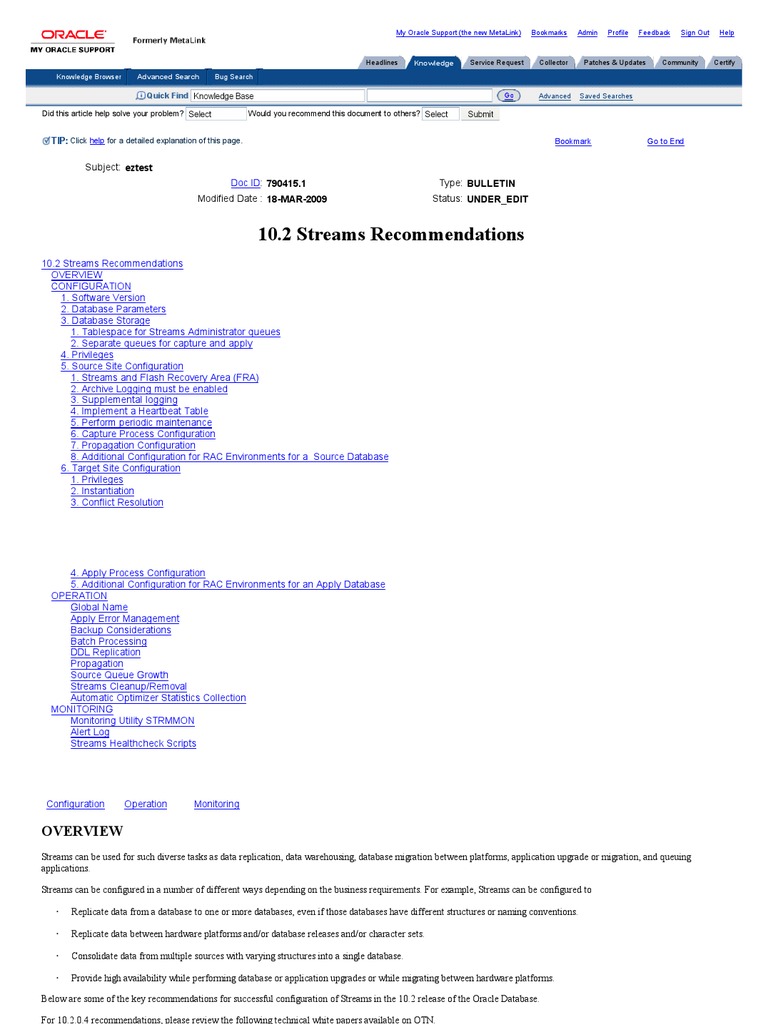 10 2 Streams Recommendations Download Free Pdf Oracle Database Databases