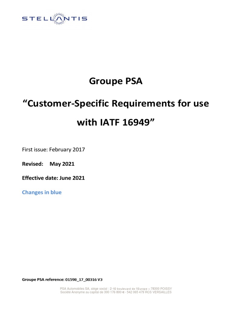 Groupe PSA "Customer-Specific Requirements For Use With IATF 16949 ...