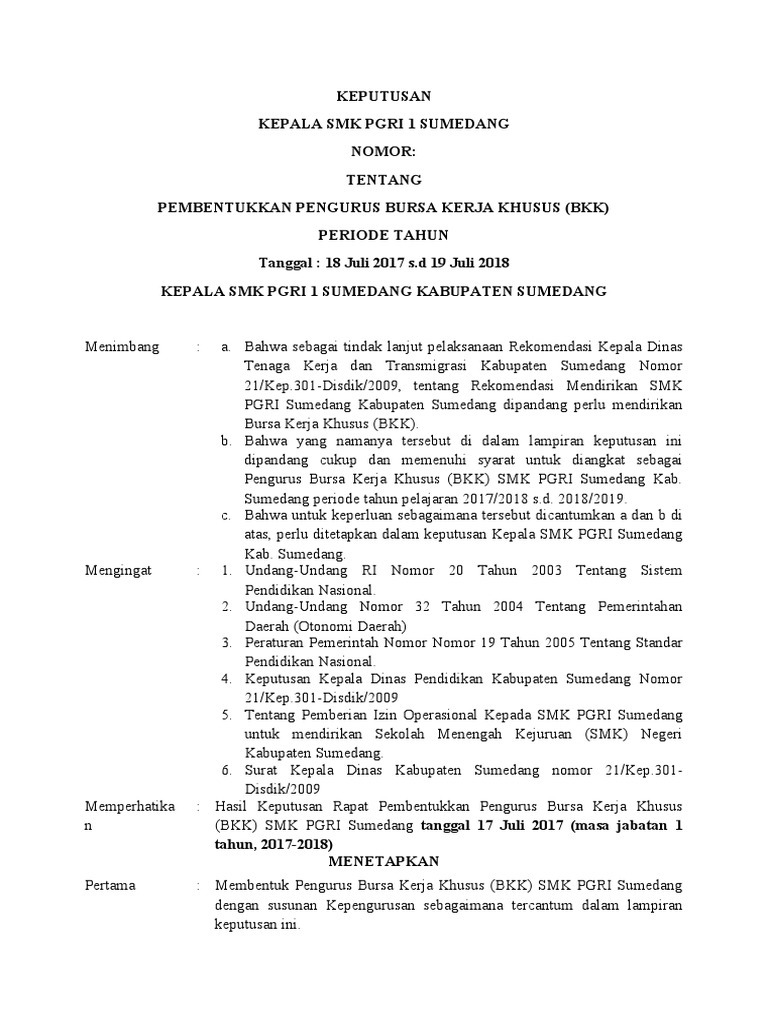 Surat SK BKK | PDF | Bisnis
