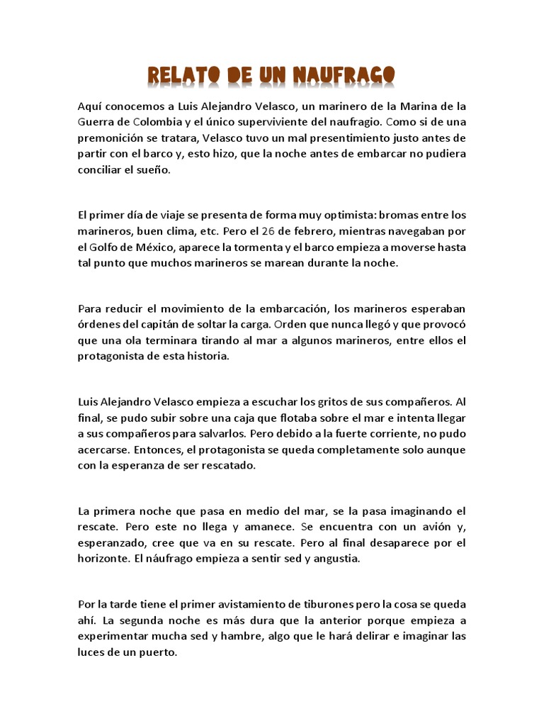 Relato de Un Naufrago RESUMEN 1 | PDF | Clásicos