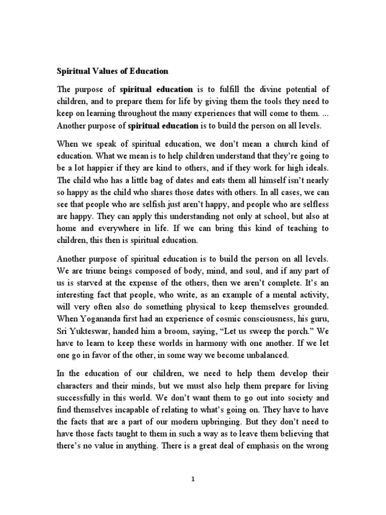 Spiritual Values of Education | PDF | Spirituality | Paramahansa Yogananda