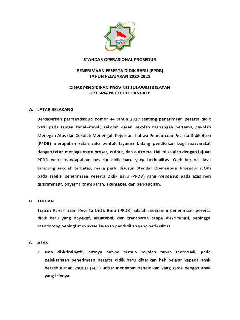 Sop PPDB 2020 Revisi | PDF