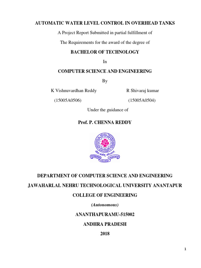 Automatic Water Level Control in Overhead Tanks A Project Report ...