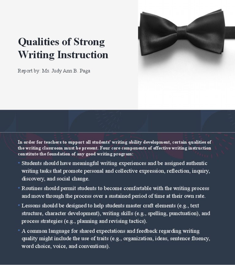 Qualities of Strong Writing Instruction | PDF