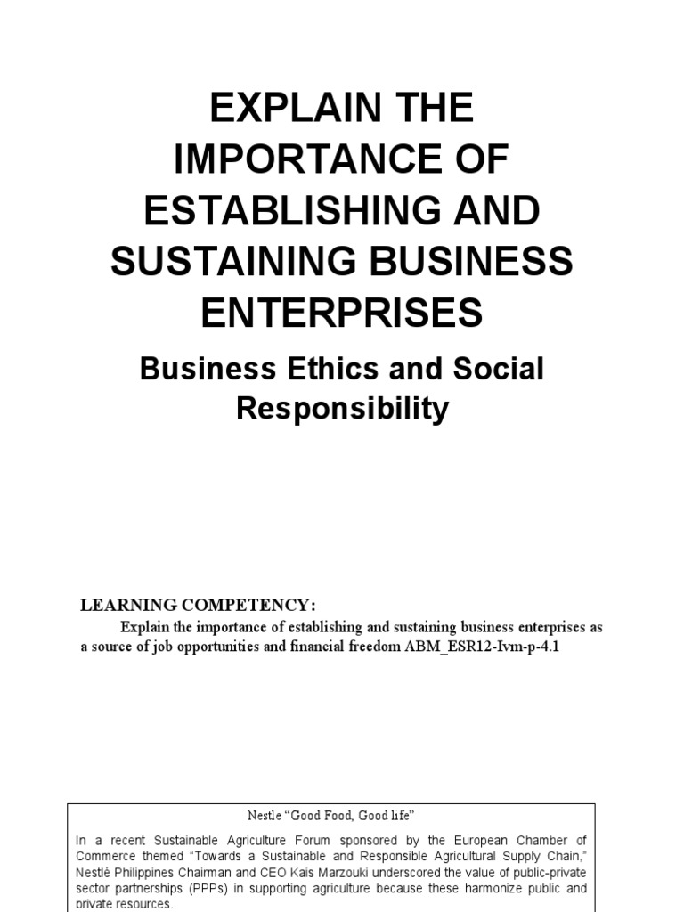 Importance of Sustaining Business Enterprises | PDF | Corporate Social ...