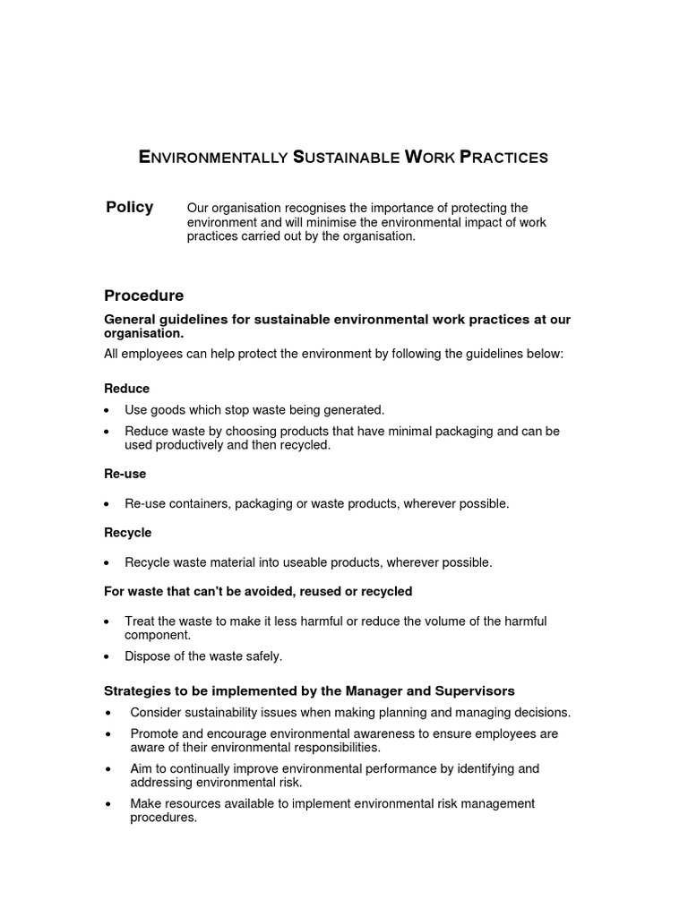 Implementing Sustainable Work Practices | PDF | Reuse | Recycling