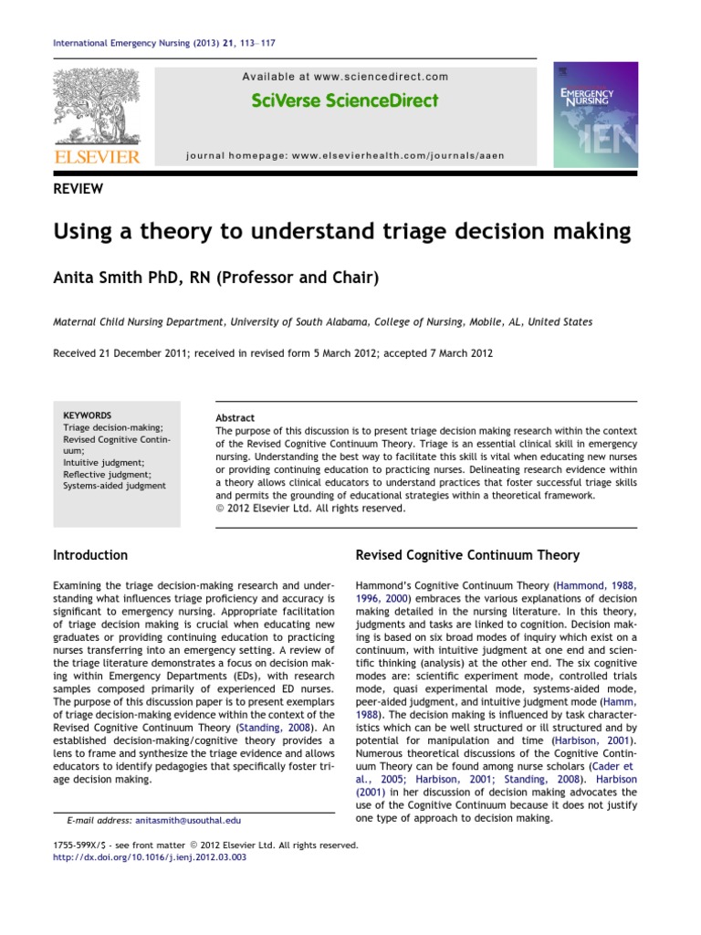 Using A Theory To Understand Triage Decision Making | PDF | Decision ...