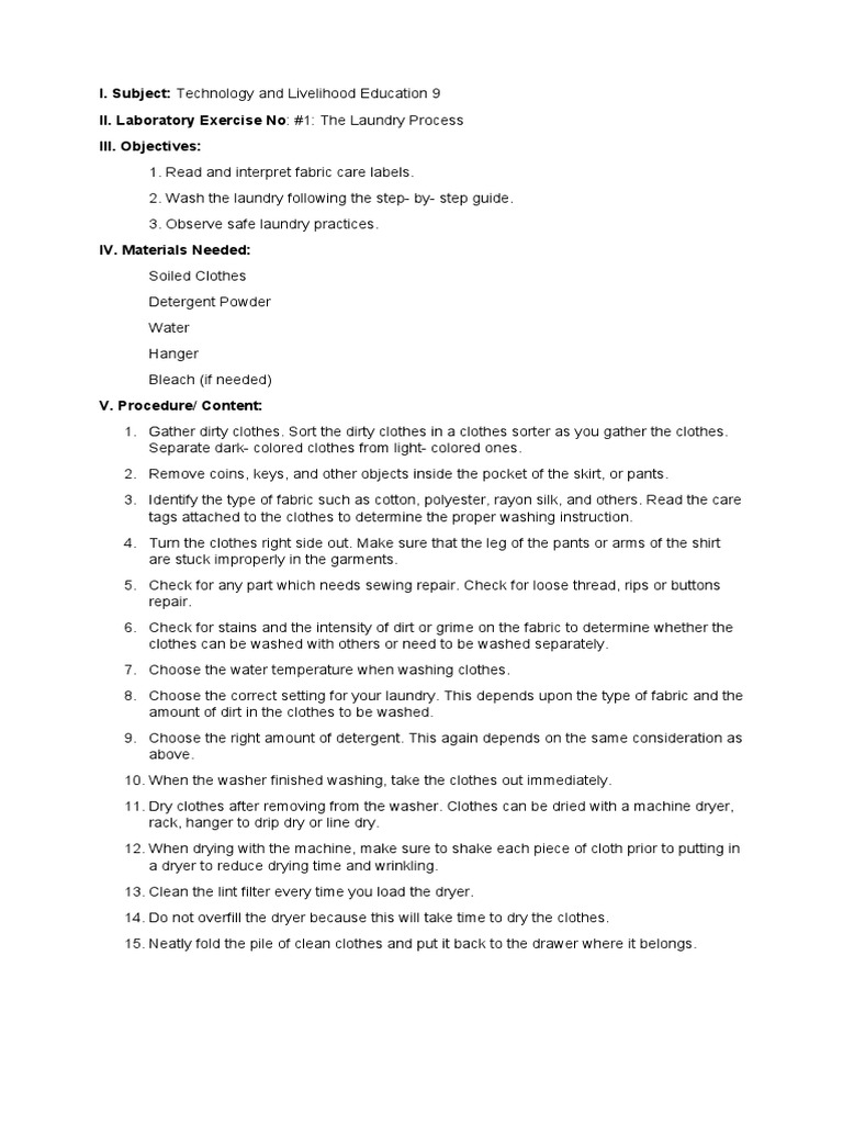 Laboratory 1 - The Laundry Process | PDF