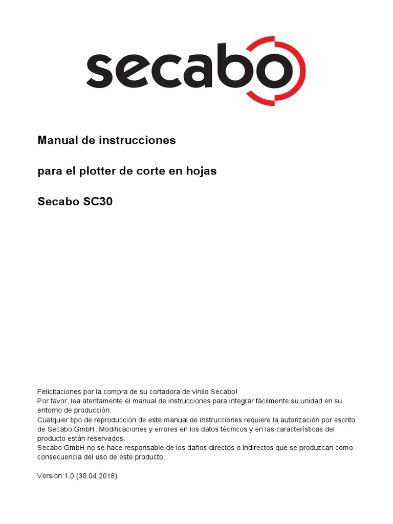 Manual de Instrucciones para El Plotter de Corte en Hojas Secabo SC30 | PDF | Impresora ...