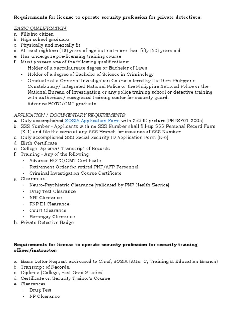 Mandatory Qualifications for PSA License | PDF | Security Guard ...