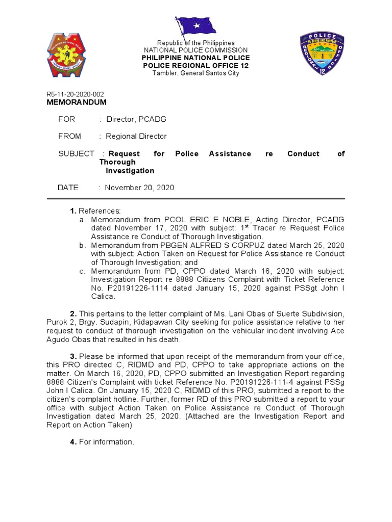 Memorandum: Republic of The Philippines National Police Commission ...