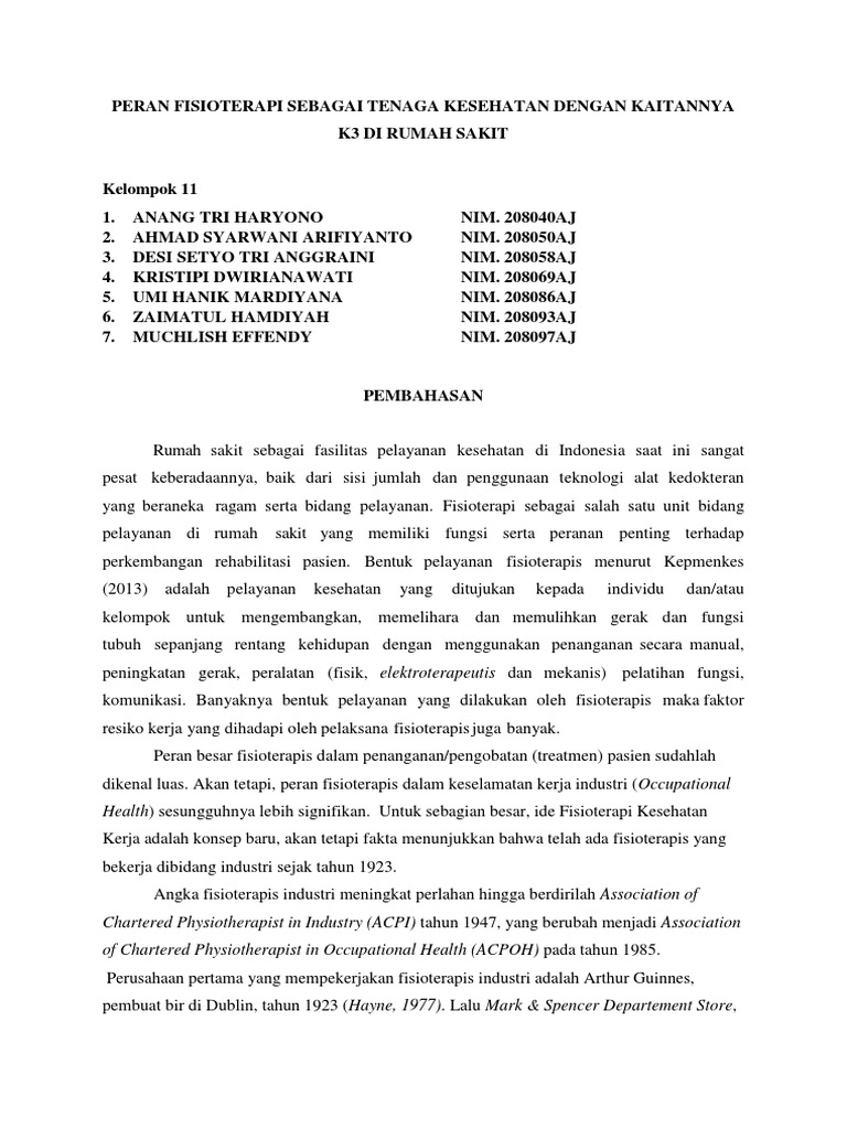 Tugas Ergonomi - Peran Fisioterapi Sebagai Tenaga Kesehatan Dengan ...