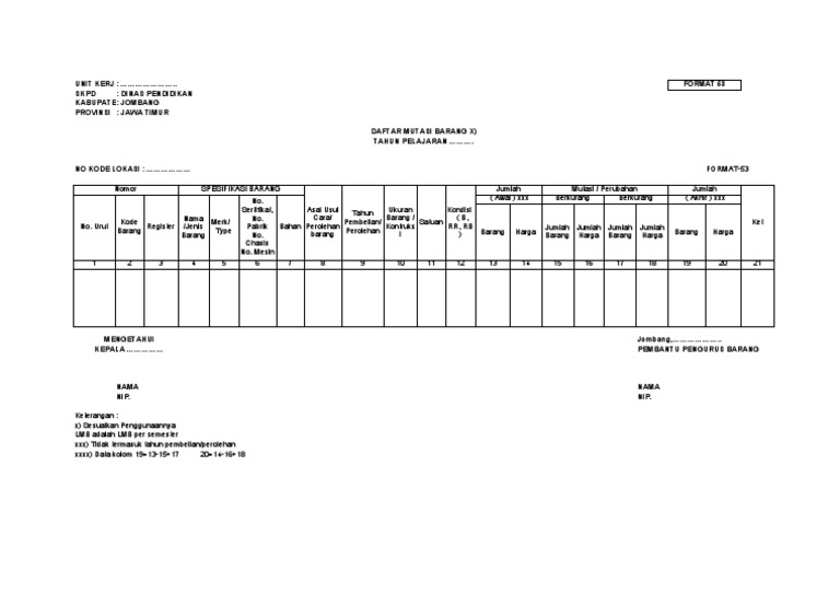Format 53 Daftar Mutasi Barang | PDF