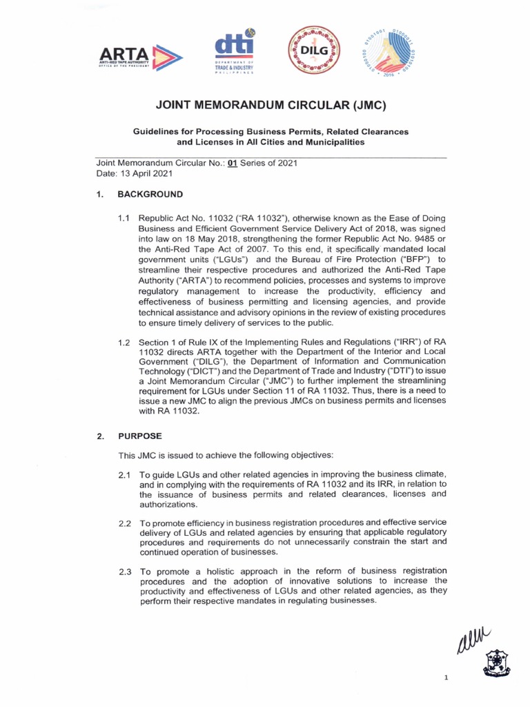 JMC Guidelines For Processing Business Permits Related Clearances and ...