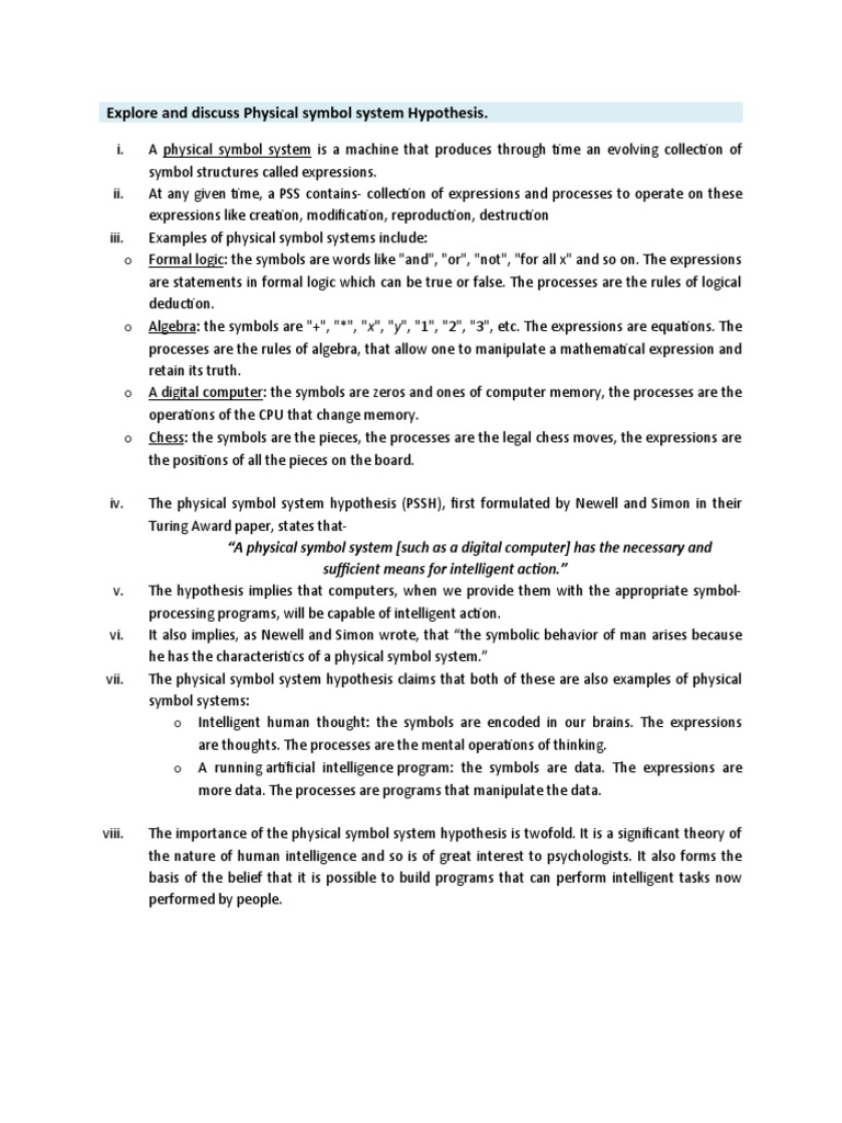 Physical Symbol System Hypothesis in AI | PDF | Intelligence | Epistemology