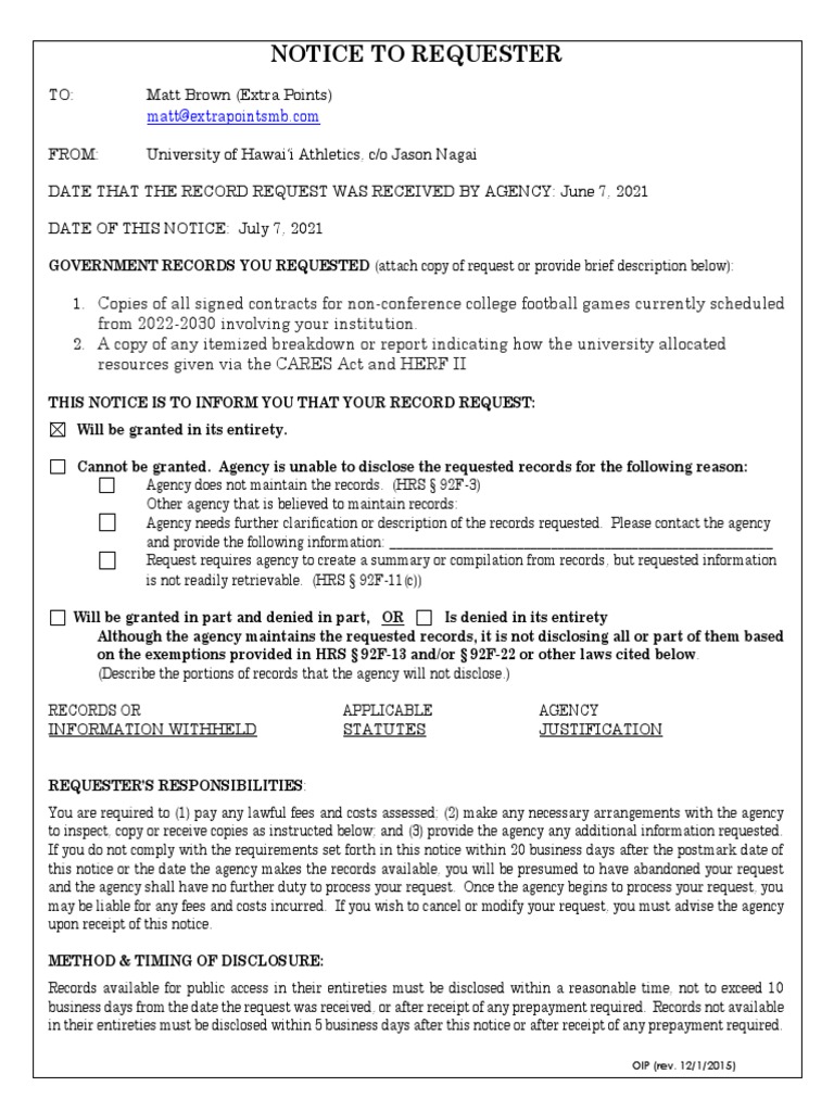 Matthew Brown's Record Request Response | PDF | Fee | Common Law