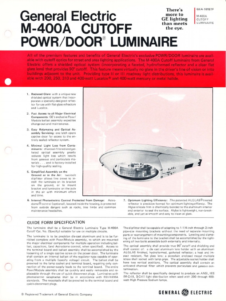 GE Lighting Systems M-400A Cutoff Powr-Door Series Roadway Cobrahead ...