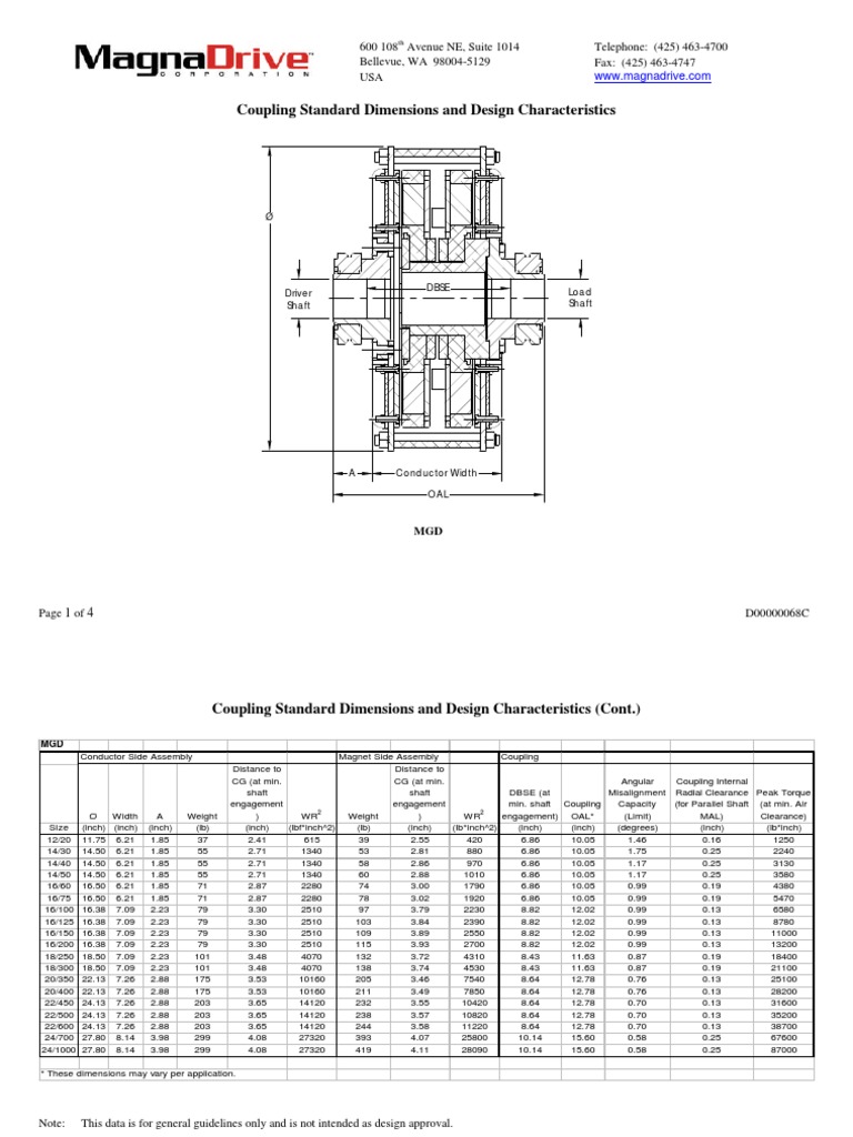 Magnadrive Coupling Specifications MGTL-002 | PDF | Force | Equipment