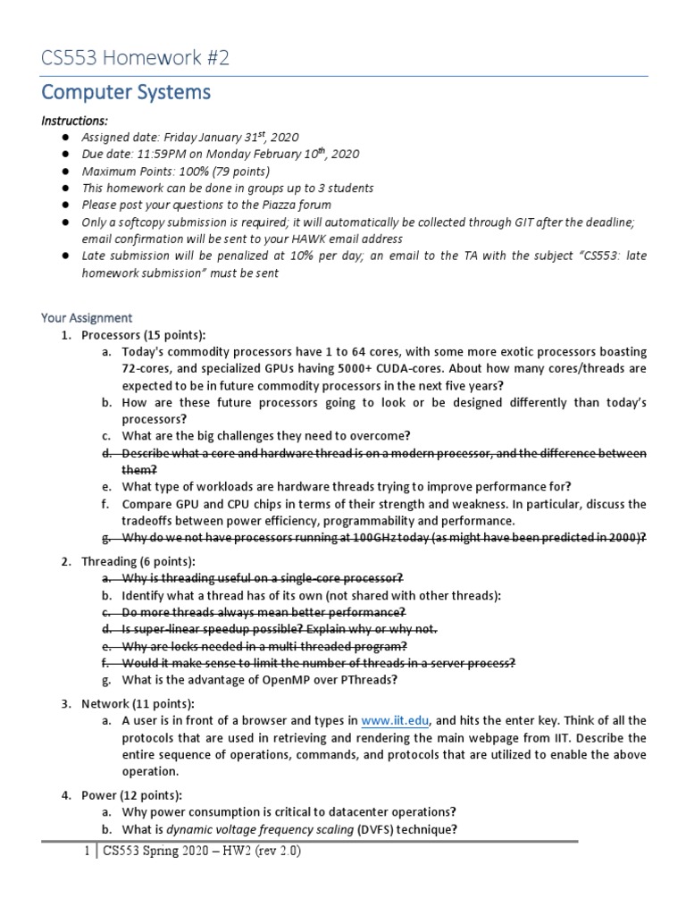 Computer Systems: CS553 Homework #2 | PDF | Computer Data Storage | Central Processing Unit