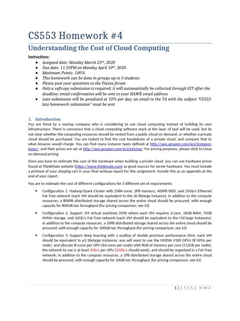 CS553 Homework #4: Understanding The Cost of Cloud Computing | PDF | Graphics Processing Unit ...